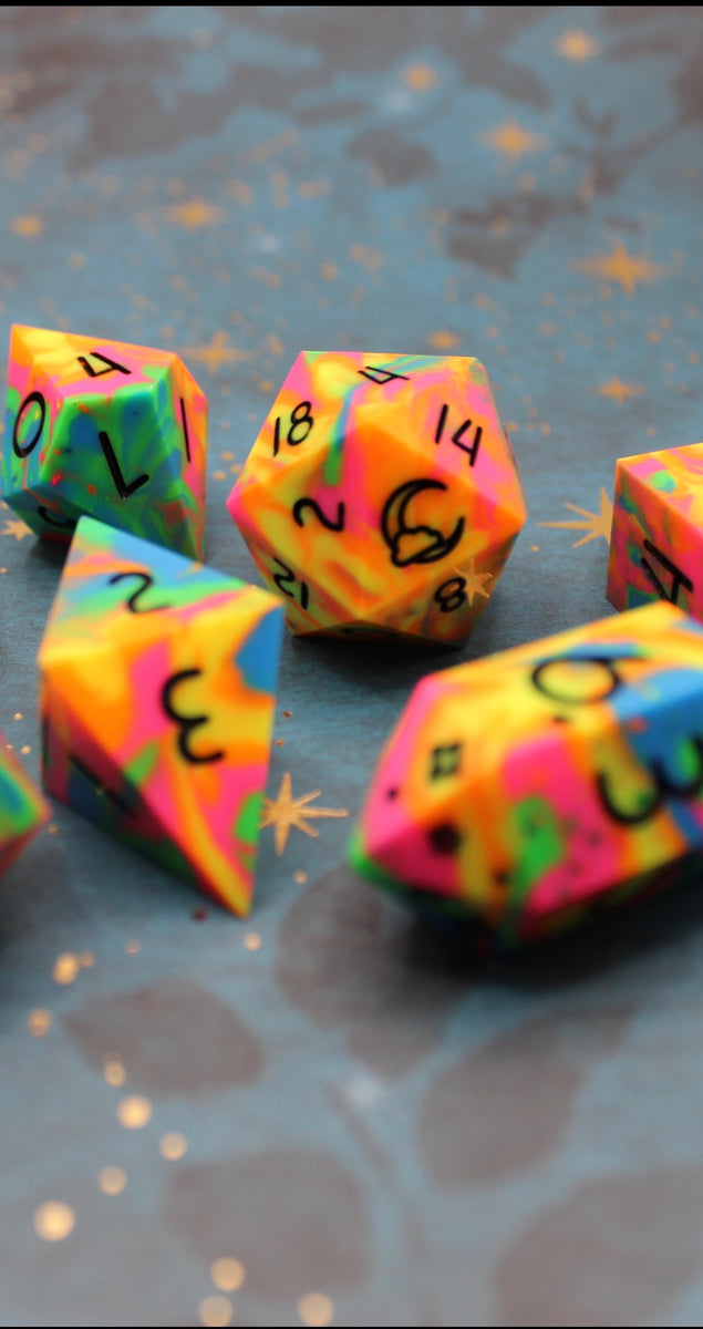 Neon Swirl Dice Set – Dark Moon Dice