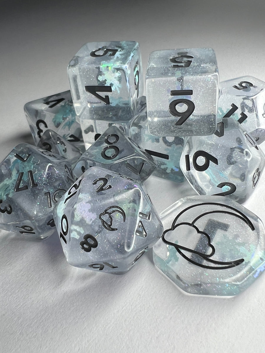 Snow Globe 12 pc Resin Dice Set – Dark Moon Dice